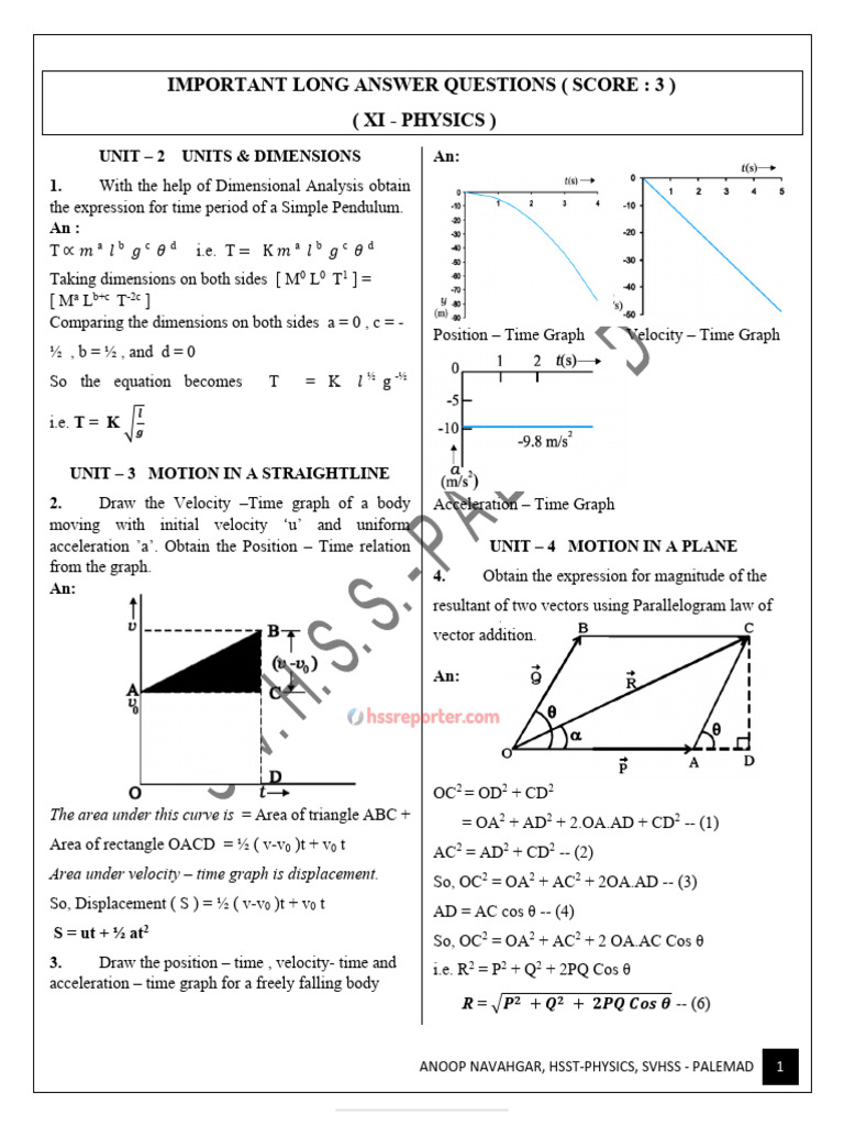 Hssreporter - Com - Plus One Physics Important Questions 2024 | PDF | Orbit | Force