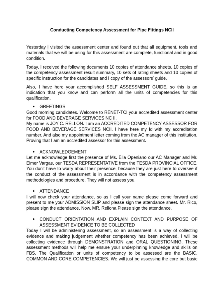Competency Assessment Script | PDF