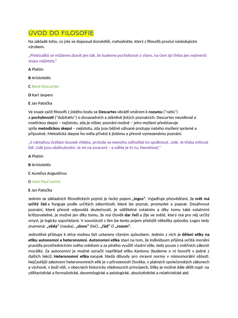 Úvod Do Filozofie | PDF