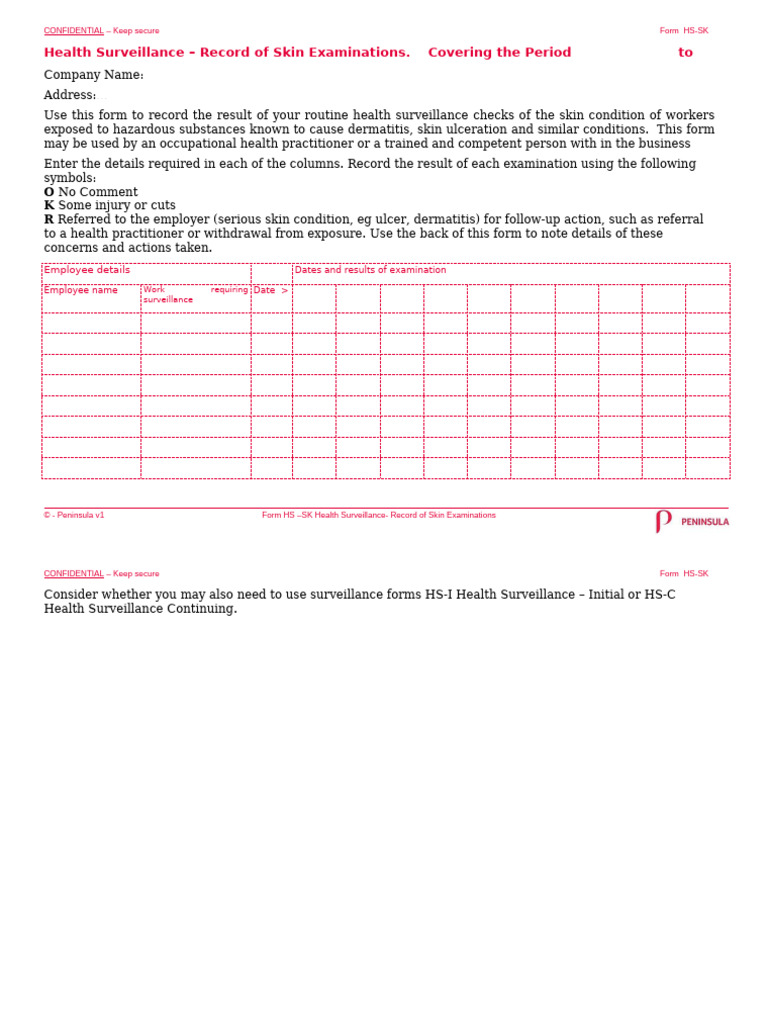 HS-SK - Health Surveillance - Skin Condition Inspections | PDF