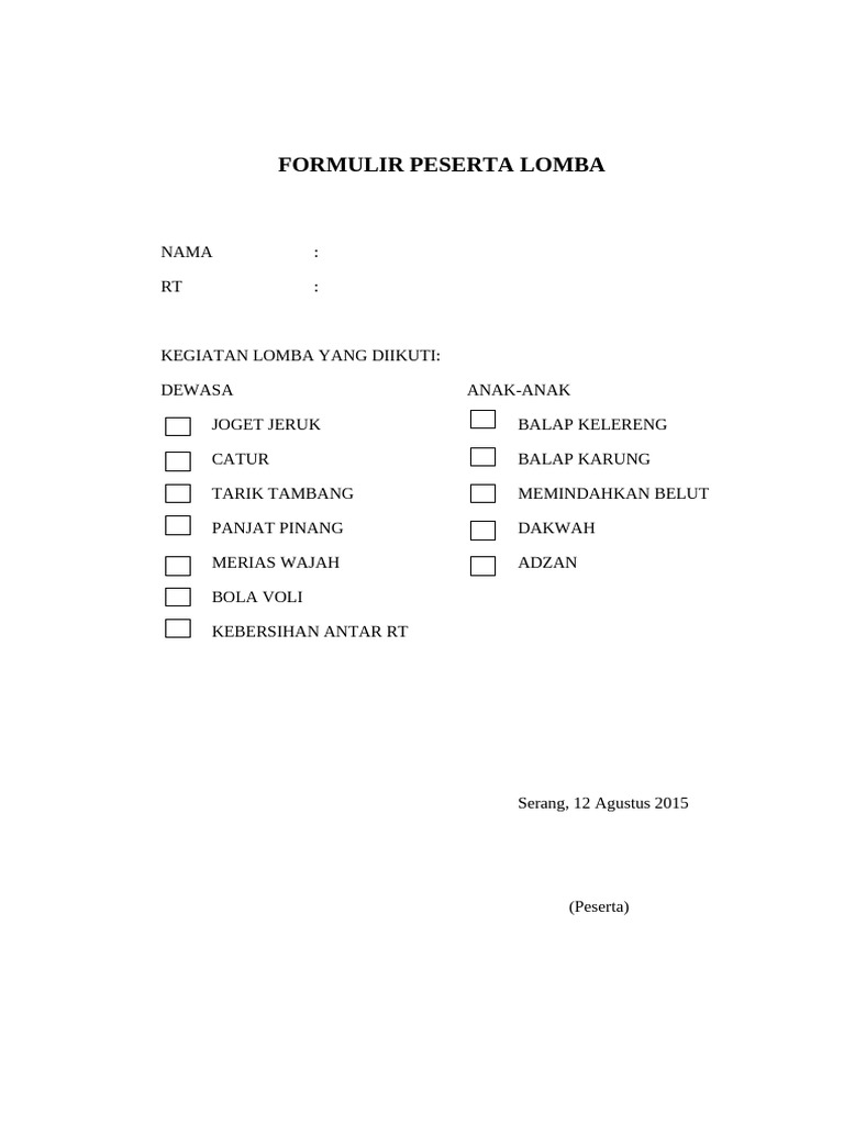 Formulir Peserta Lomba | PDF
