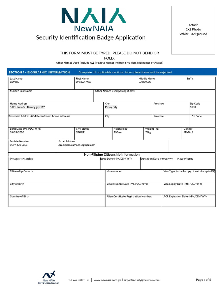 NNIC Security Badge Application Form | PDF | Airport