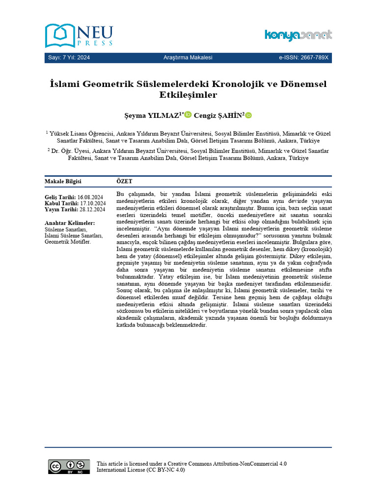 İslami Geometrik Süslemelerdeki Kronolojik Ve Dönemsel Etkileşimler | PDF