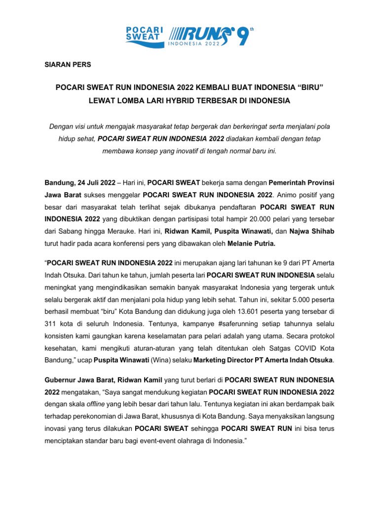 Press Release - Pocari Sweat Run Indonesia 2022 Kembali Buat Indonesia ...