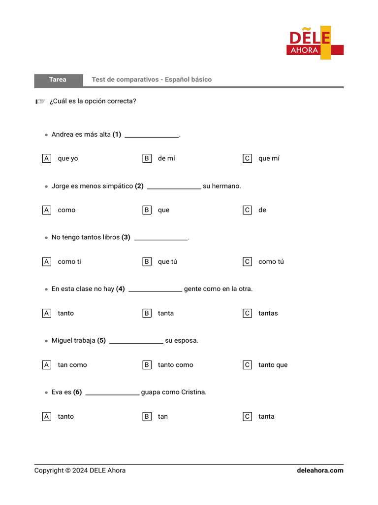 Test de Comparativos Espanol Basico | PDF