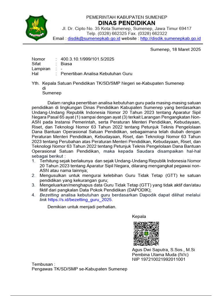 Penertiban Analisis Kebutuhan Guru | PDF