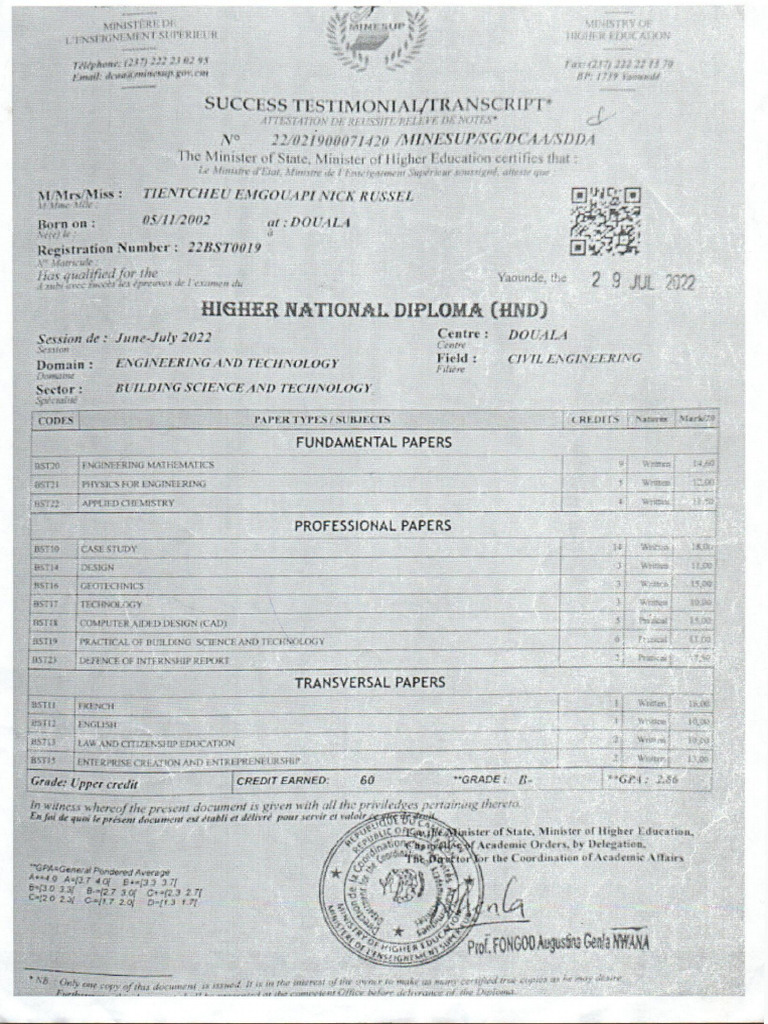 HND Transcript | PDF