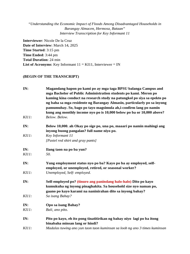 Key Informant 11 - Interview Transcript | PDF