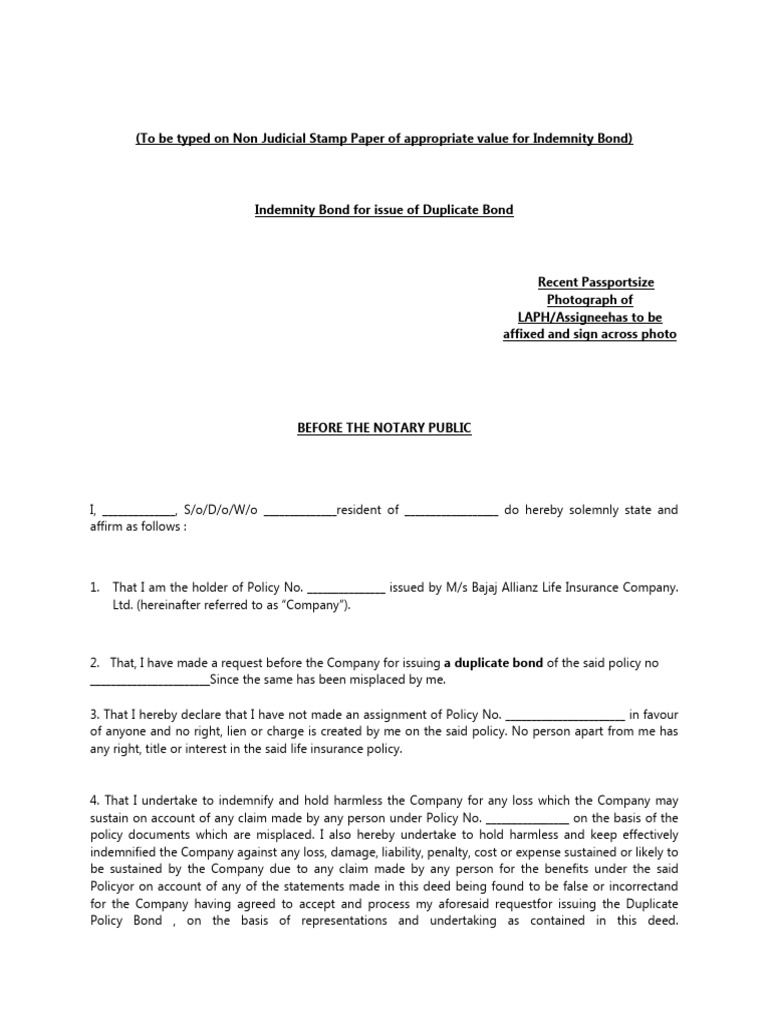 Indemnity For Issuing Duplicate Bond | PDF | Indemnity | Civil Law (Legal System)