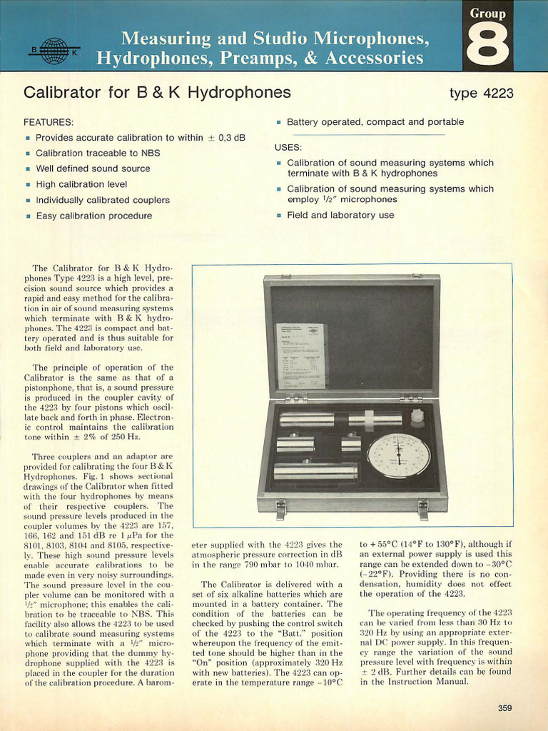B&K Hydrophone Calibrator Type 4223 | PDF | Acoustics | Sound