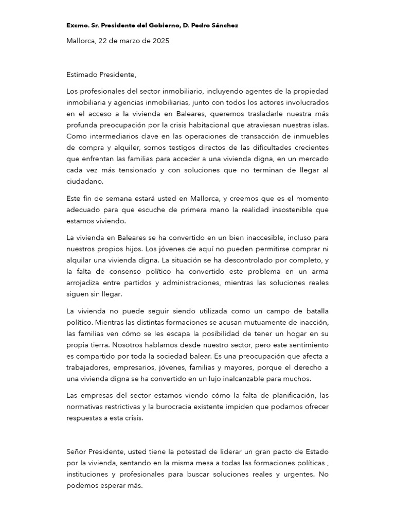 Carta Al Presidente Del Gobierno | PDF | Barrio residencial