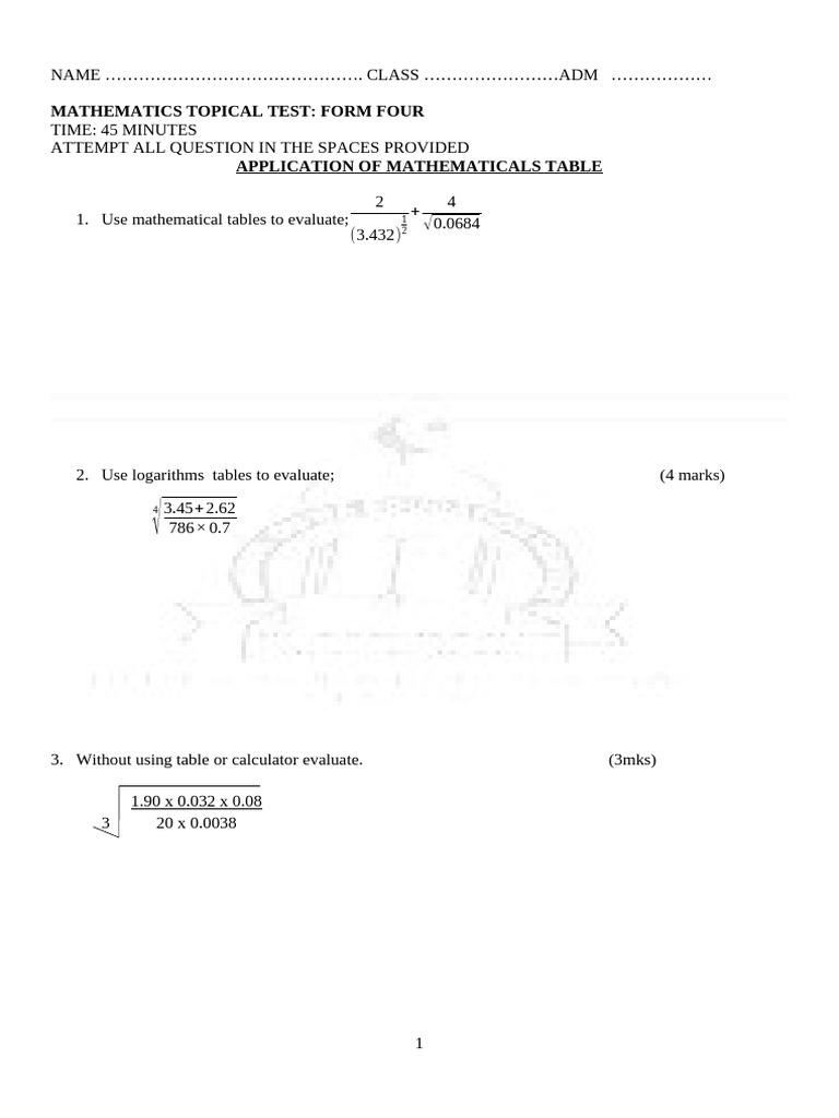 Application of Mathematical Tables | PDF