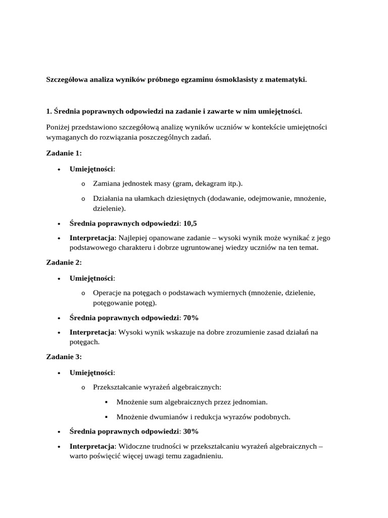 Analiza Próbnego Egzaminu Z Matematyki. | PDF
