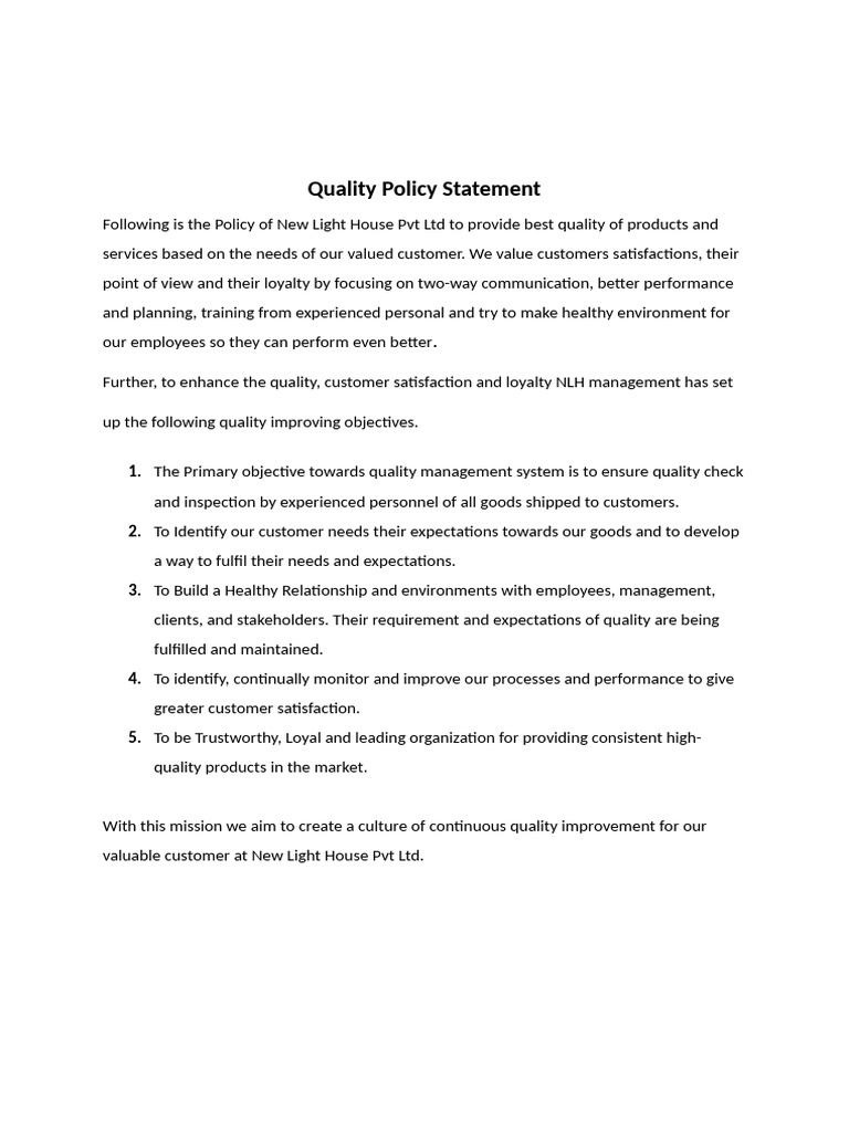 Quality Policy Statement | PDF