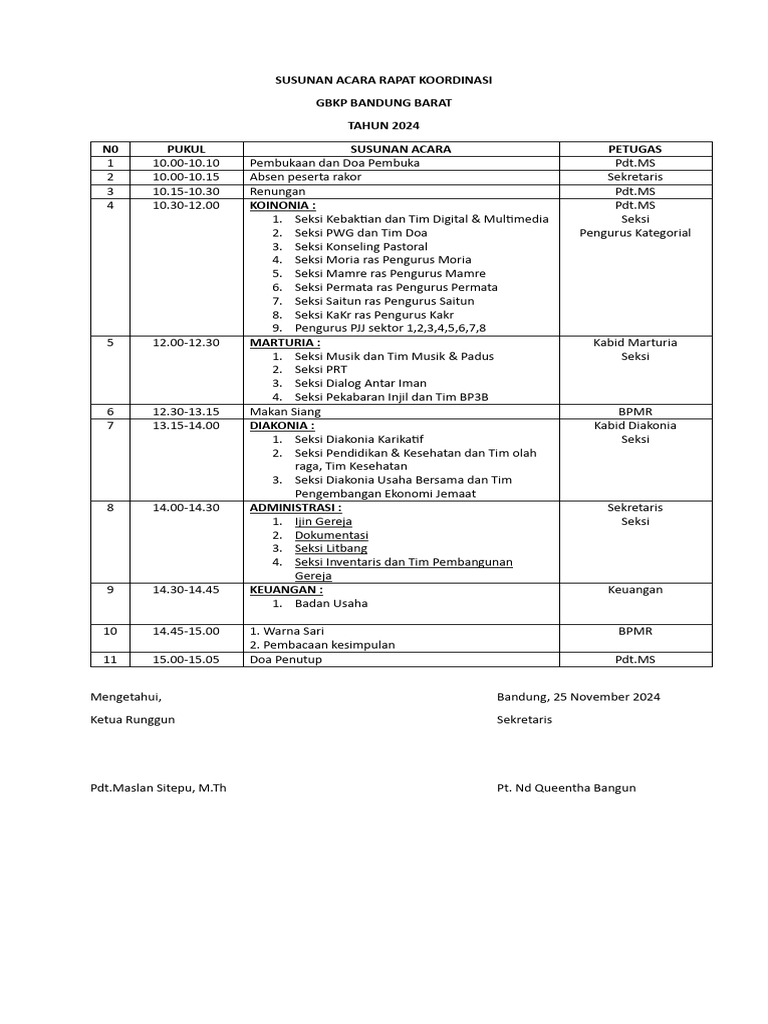 Susunan Acara Rapat Koordinasi 27 Nov 2024 | PDF