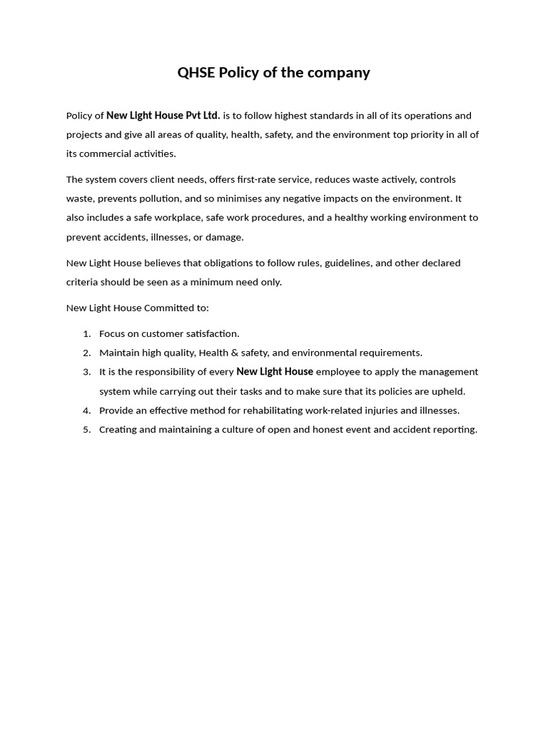 QHSE Policy of the Company | PDF