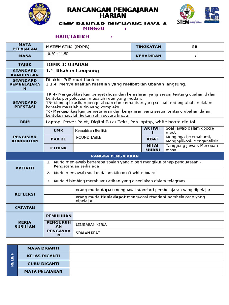 Contoh Penulisan RPH Math Edited | PDF