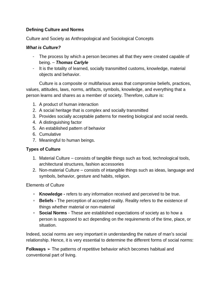 Defining-Culture-and-Society-Content-Standard-1 (1) | PDF | Knowledge ...
