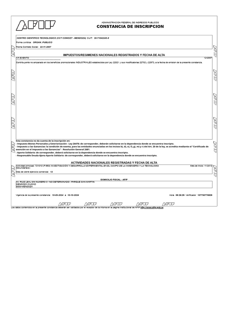 Constancia de Cuit CCT 09-2024 | PDF