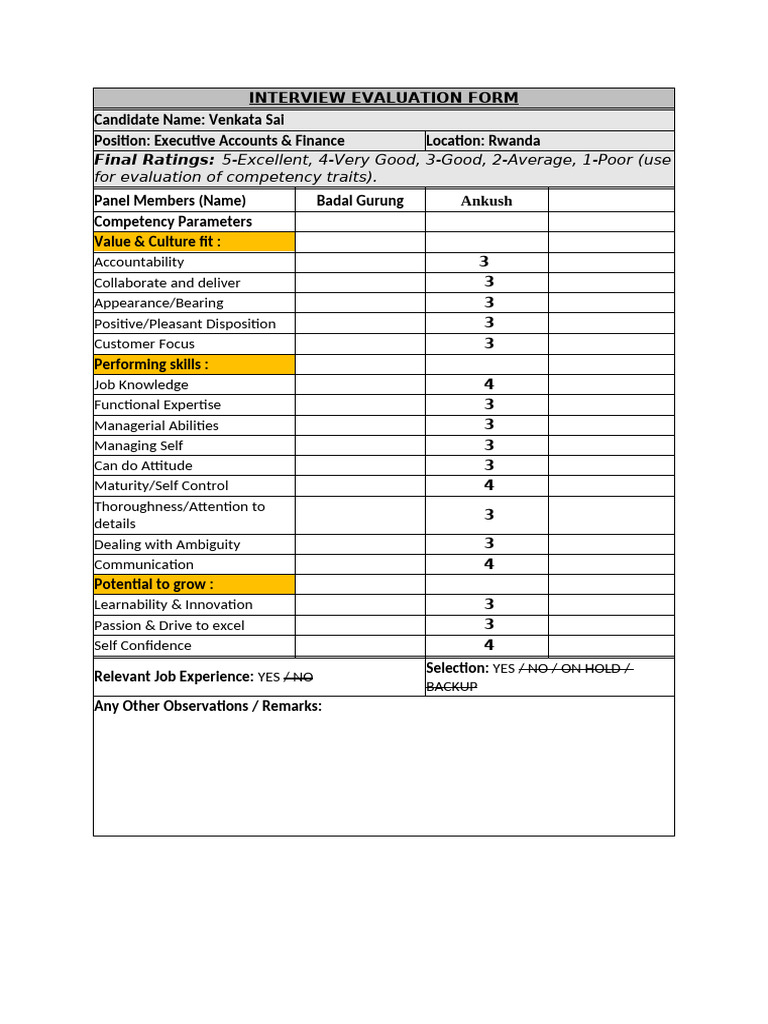 Jayakumar Interview Evaluation Form | PDF