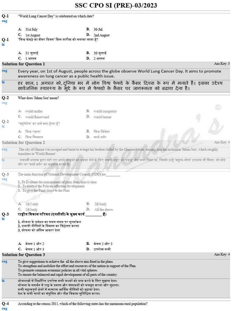 Ssc Cpo Si (Pre)-03_2023 | PDF
