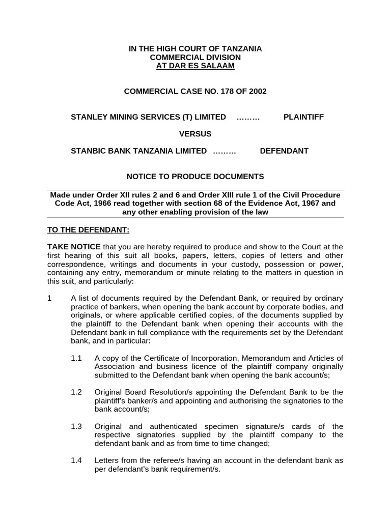 Stanley Notice To Produce Documents | PDF | Lawsuit | Justice