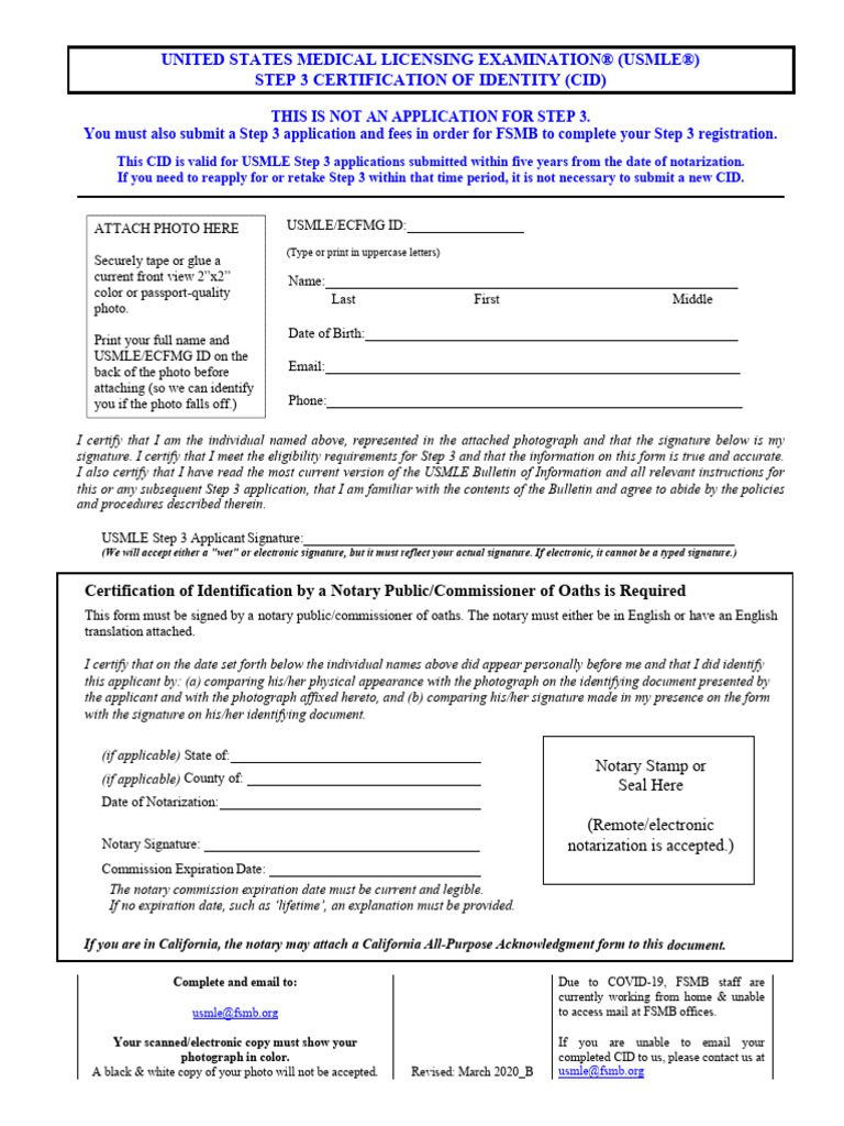 Usmle Step3 Certification of Identity | PDF | Notary Public | Signature