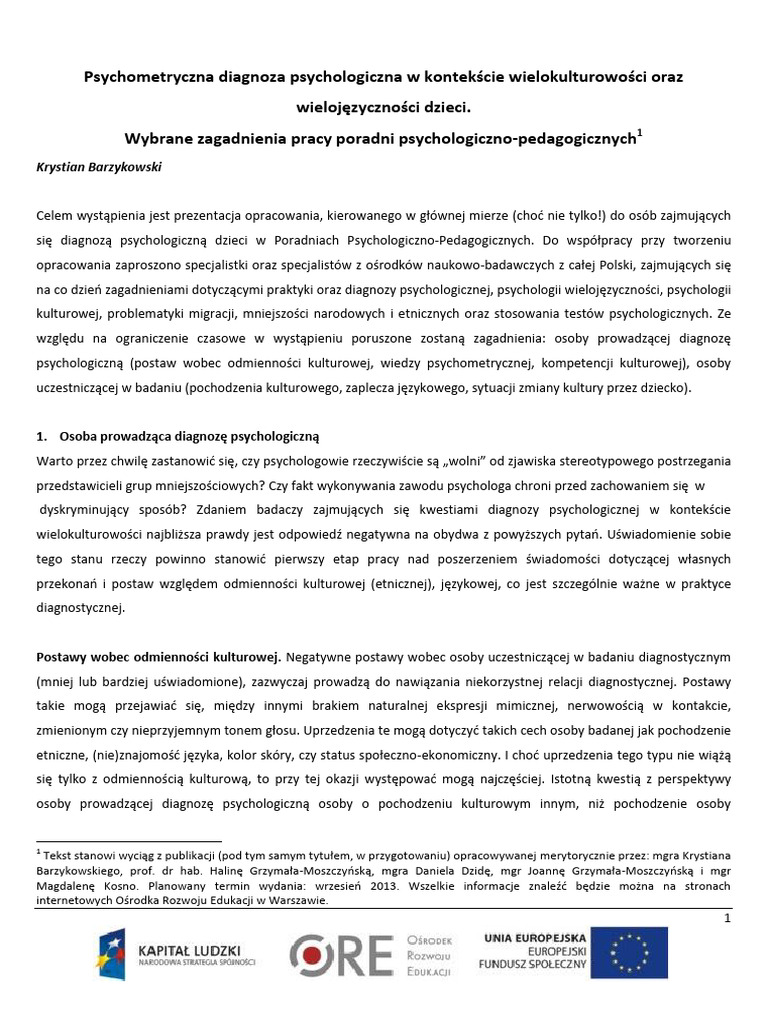 Psychometryczna Diagnoza Psychologiczna W Kontekcie Wielokulturowoci ...