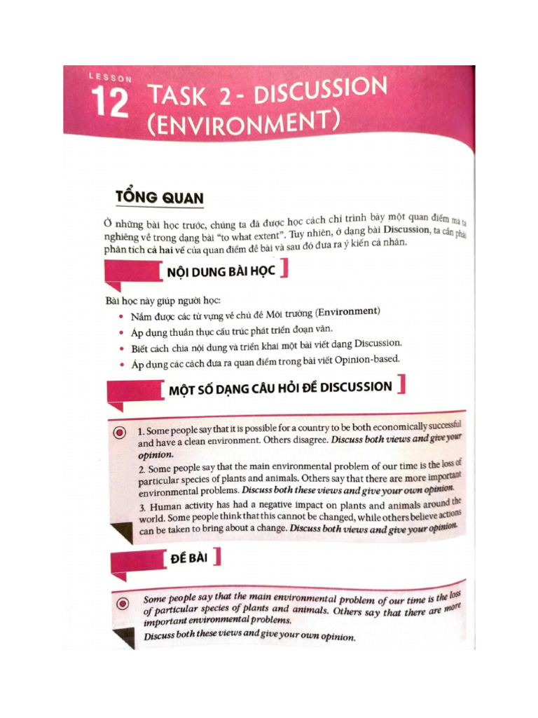 Luyện tập Writing TASK 2 - discussion essay. Topic - ENVIRONMENT | PDF