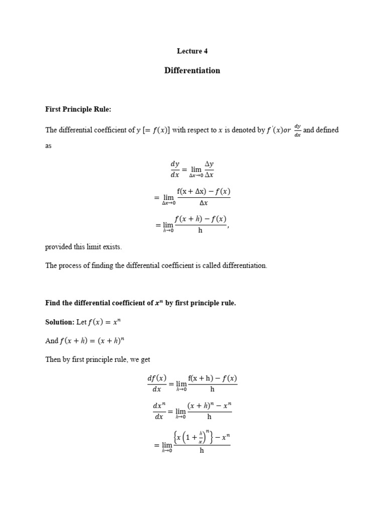 LECTURE 4 - First Principle Rule, Fundamental Theorem | PDF | Derivative | Mathematical Analysis
