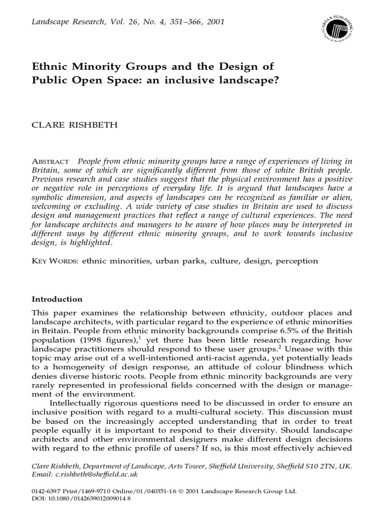 Ethnic Minority and Design of Pubic Open Space | PDF | Landscape | Multiculturalism