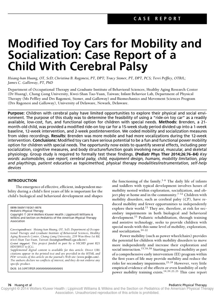 Modified Toy Cars For Mobility and Socialization: Case Report of A ...