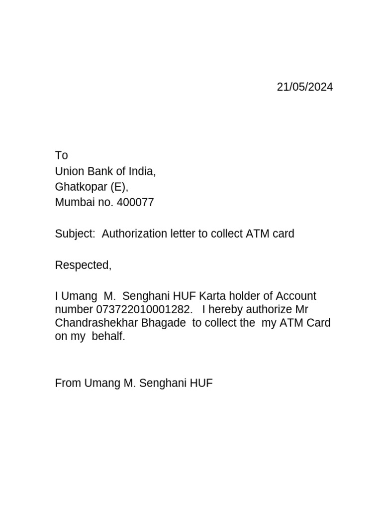 Bharat & Union Bank Letter Format | PDF | Cheque | Transaction Account