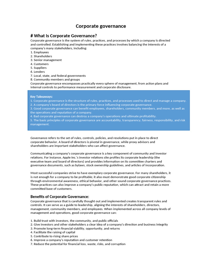 Corporate governance | PDF | Corporate Governance | Governance