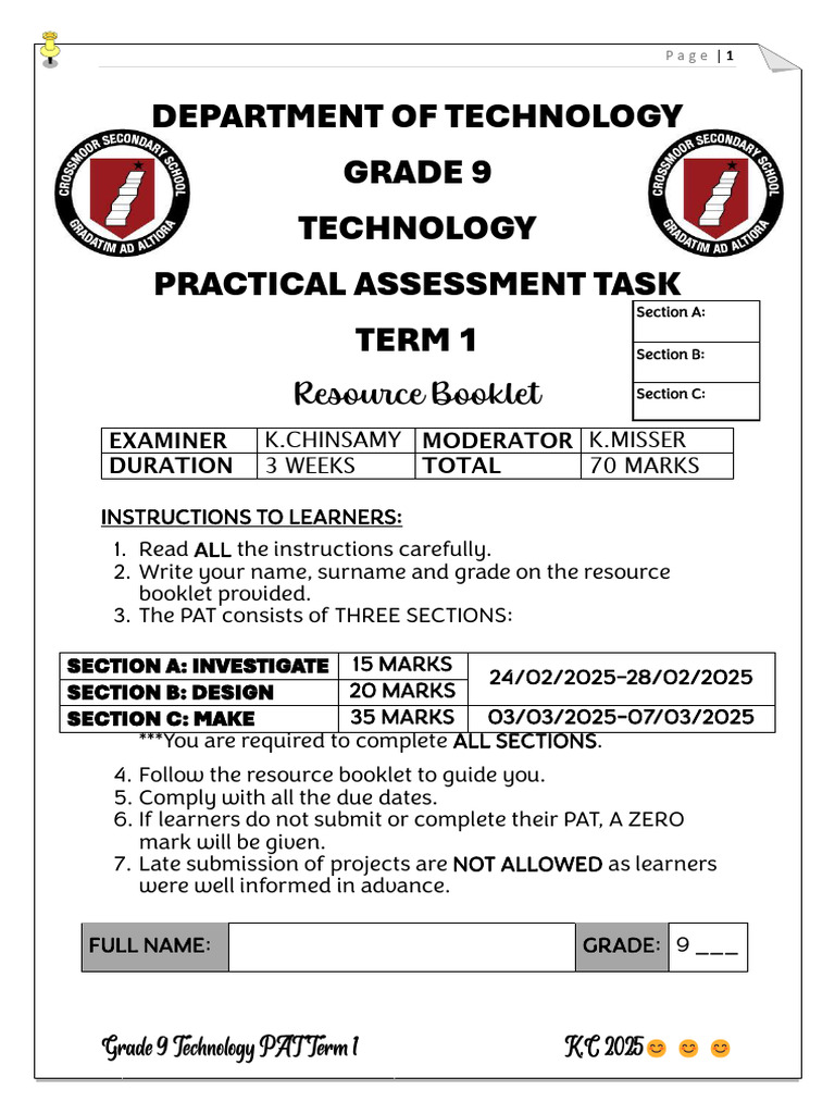 Grade 9 Technology PAT Term 1 2025 | PDF | Bridge