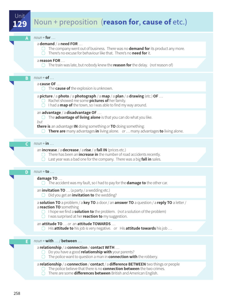 Noun + Preposition Usage Guide | PDF | Cost Of Living