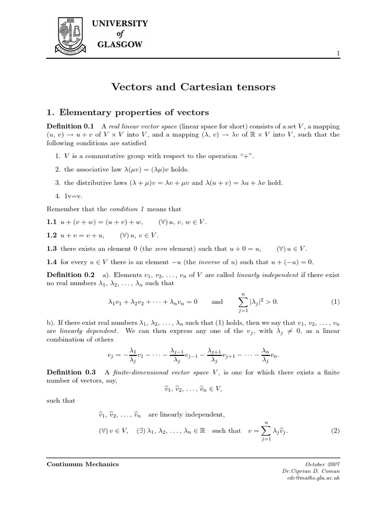 Tensors.(University of Glasgow) | PDF | Vector Space | Tensor