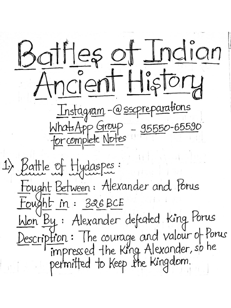 All Battles of Indian Ancient History Sample Notes | PDF