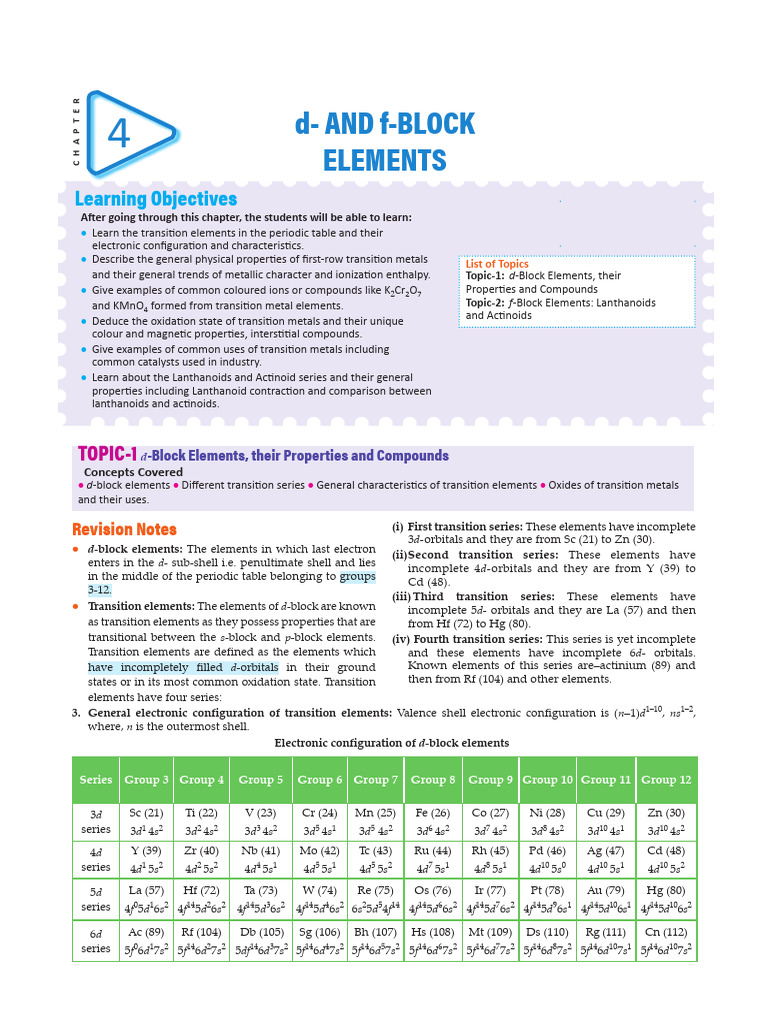 Class 12 Chemistry Neet Study Maerials 4. D - and F - Block Elements | PDF | Transition Metals ...