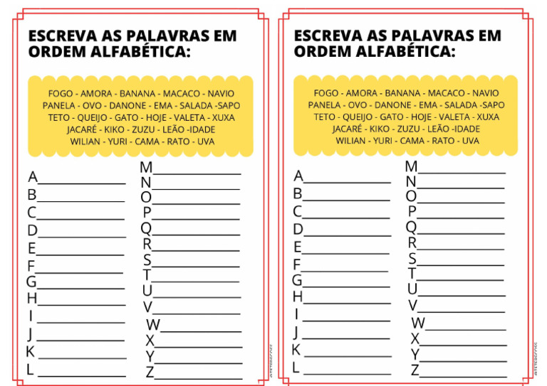 Colocar as Palavras Em Ordem Alfabetica | PDF