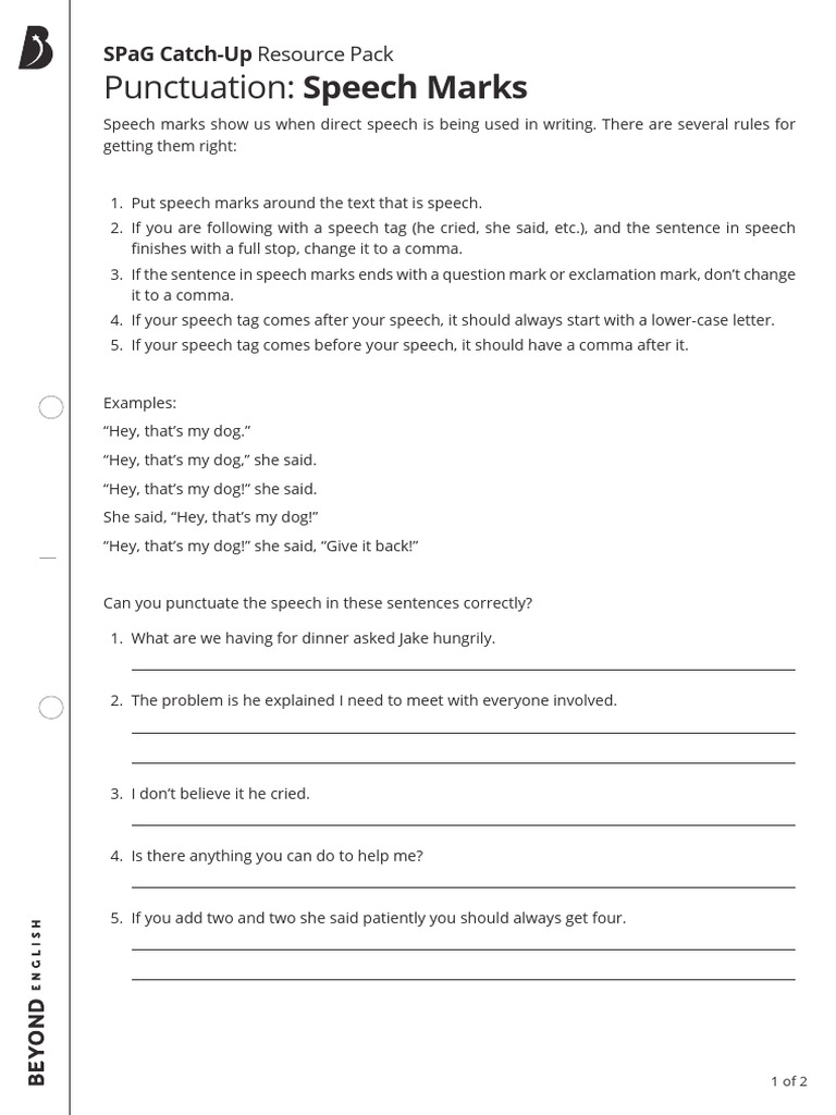 Speech Marks Punctuation Worksheet | PDF | Punctuation | Graphemes