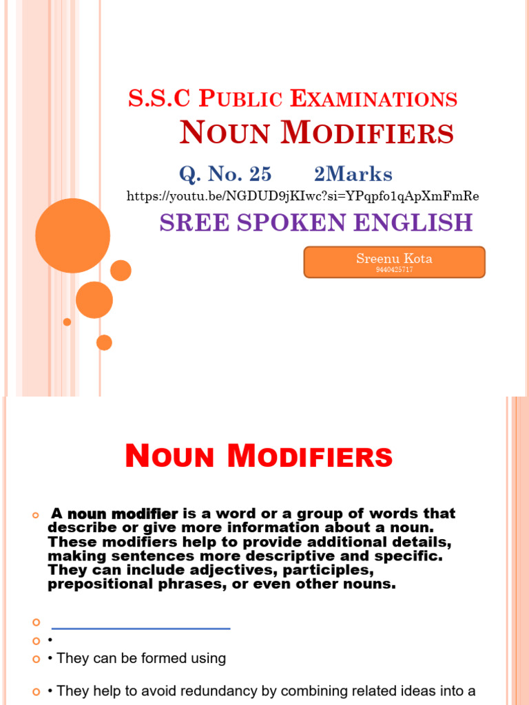 Noun Modifiers - Sreenu Kota | PDF | Adjective | Noun