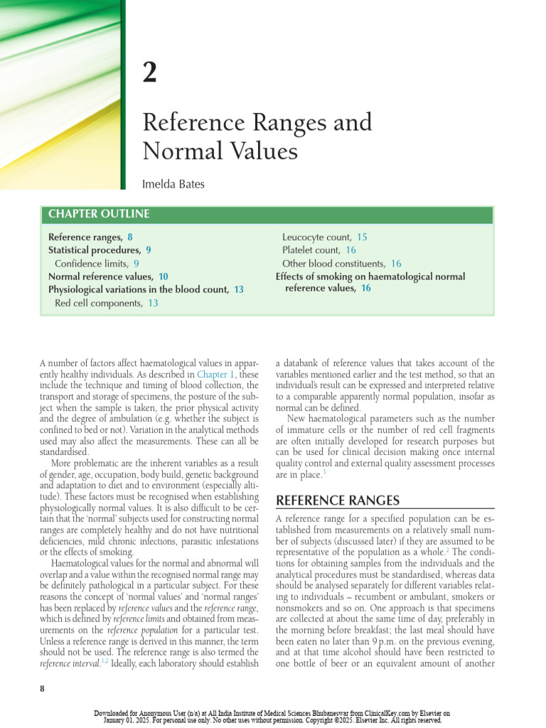 2.reference Ranges and Normal Values | PDF | Reference Range | White ...