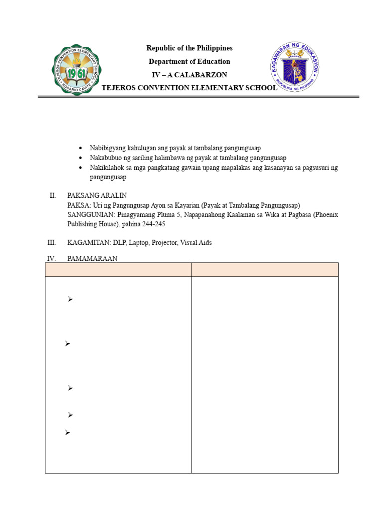 Detalyadong Banghay Aralin Sa Filipino 5 | PDF