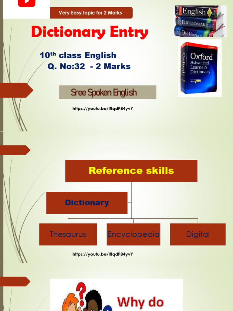 Dictionary Entry Q. No. - 32 2 Marks 10th Class English | PDF