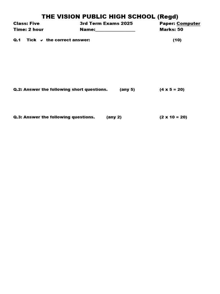 Paper Class 5th Computer | PDF