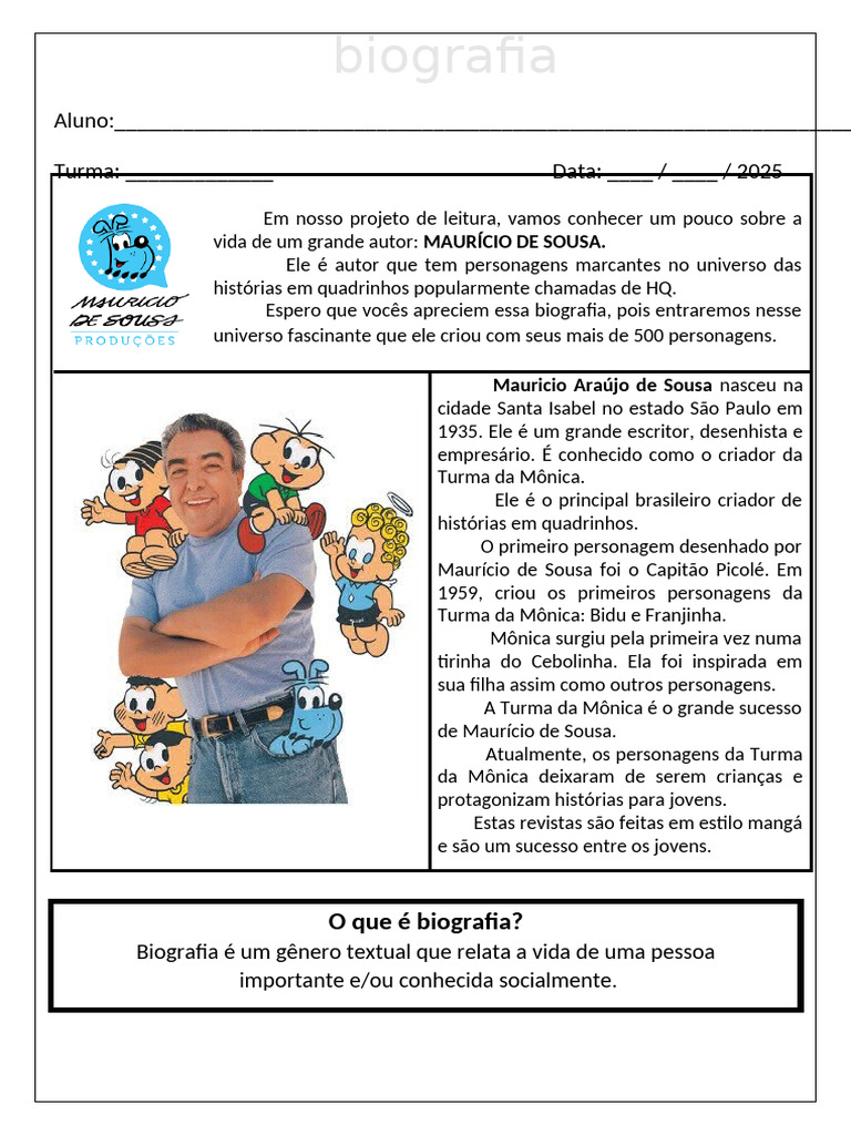 Biografia de Maurício de Sousa para Crianças | PDF | Quadrinhos