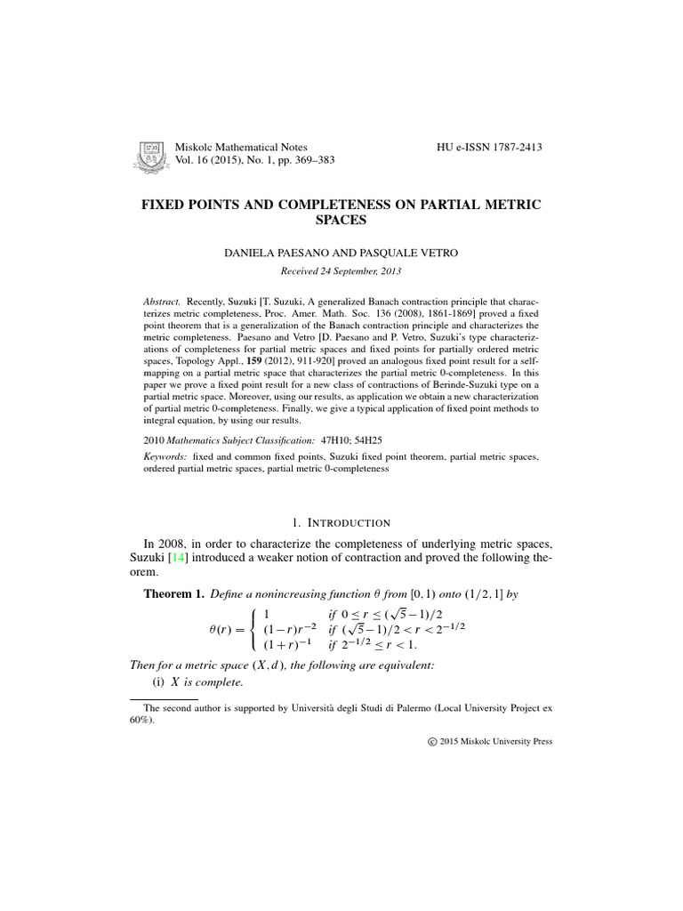 Fixed Points and Completeness On Partial | PDF | Sequence | Banach Space