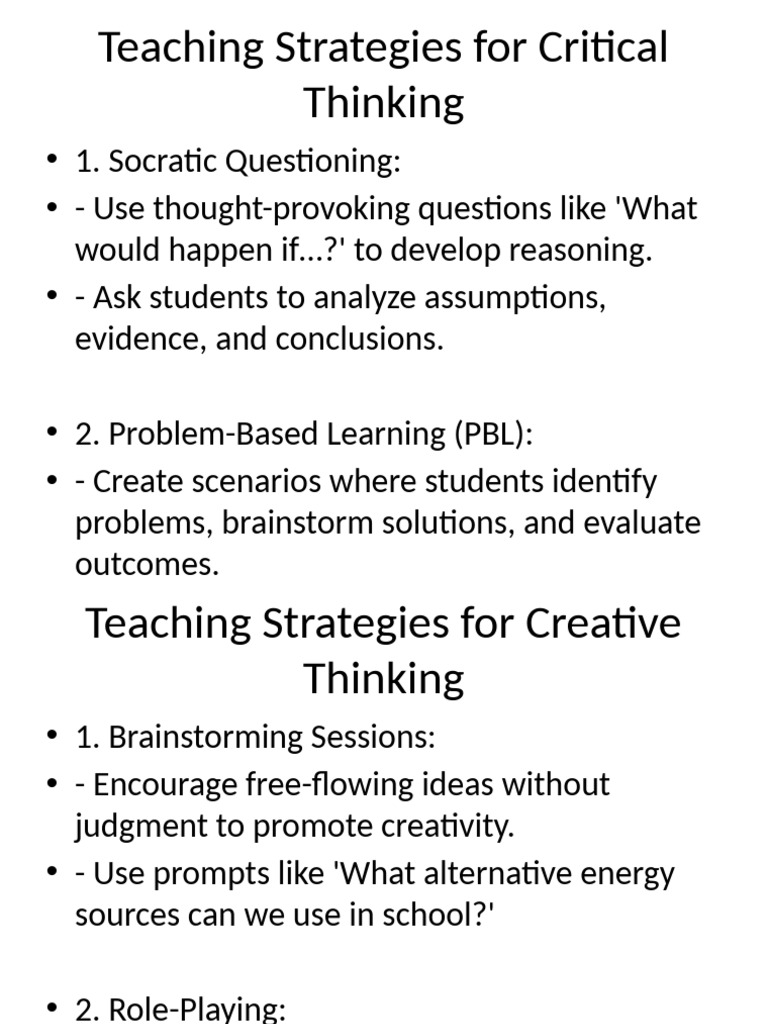 Strategies for Teaching Critical & Creative Thinking | PDF
