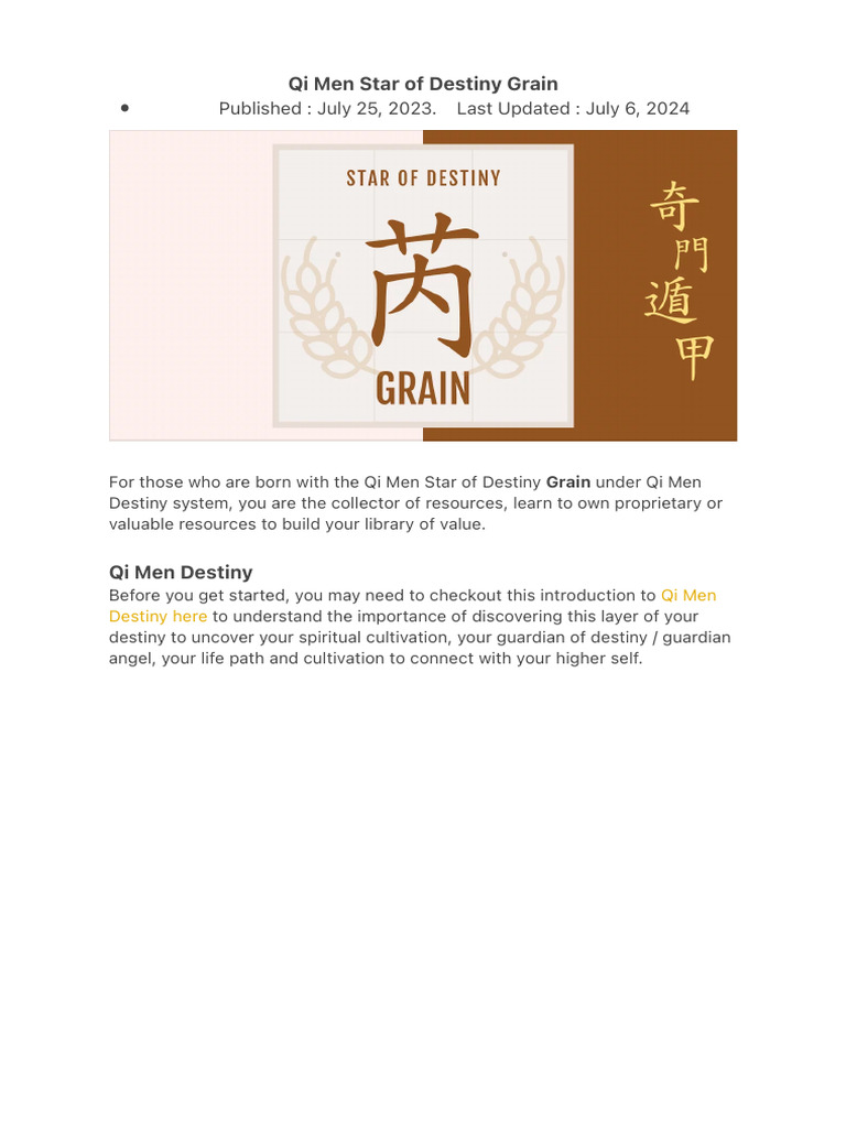 Understanding Qi Men Grain Star Traits | PDF | Qi | Psychological Concepts
